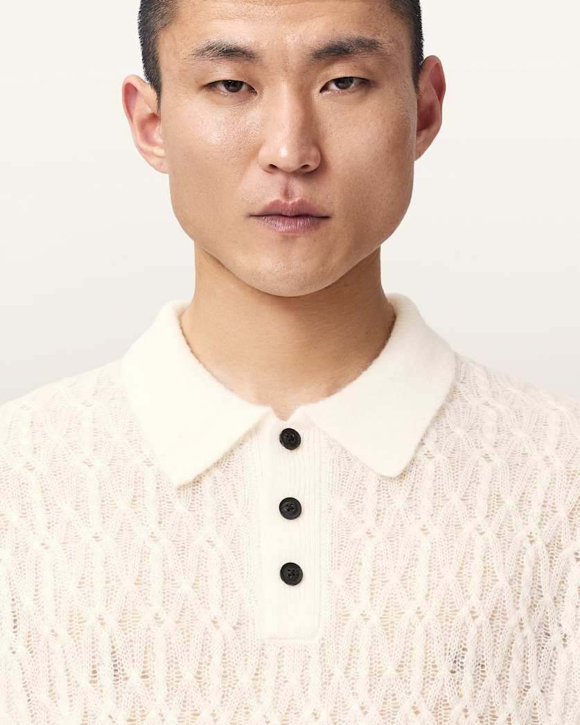 Cyclone Short Sleeve Cable Polo ECRU WHITE | ALLSAINTS